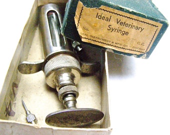 Veterinary Medicine, Antique Metal Glass Vetinary Syringe, Farm Animal ...