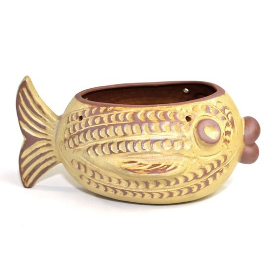 Giant Terracotta Ceramic Fish Planter Rustic Painted Clay