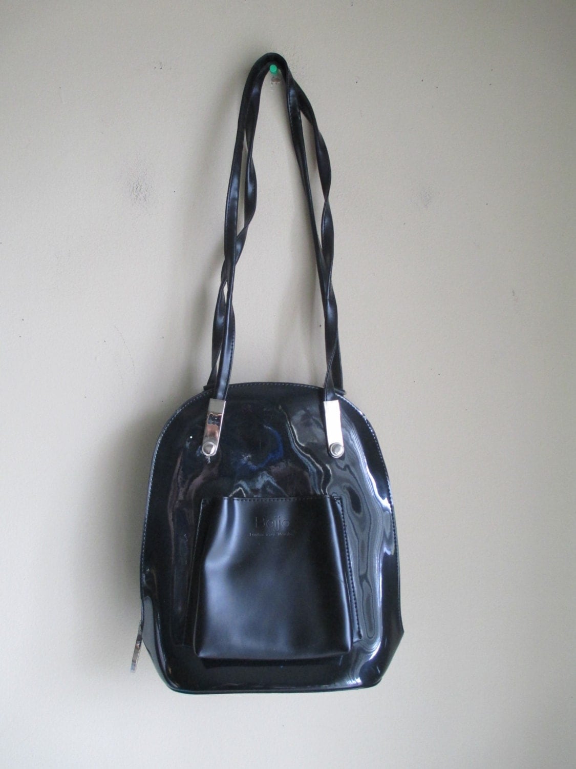 Vintage Beijo London Paris New York Black Silver Patent Leather Medium ...