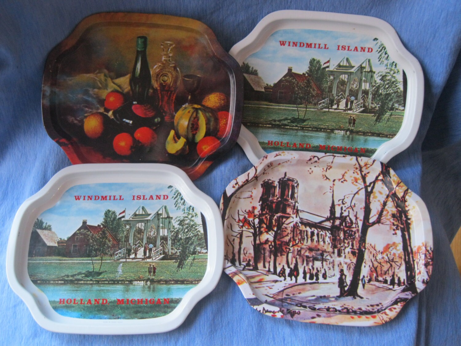 Set 4 Vintage Tole Tip Trays Wine Paris Holland Michigan Decor Jewelry ...