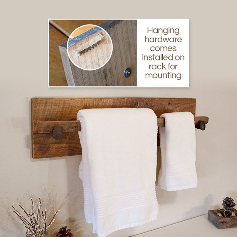 Rustic Wood Towel Rack Large reclaimed towel hanger with