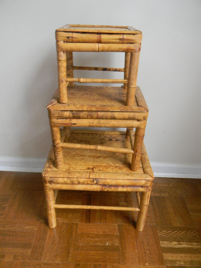 Set of Vintage Bamboo Small Stands- Pagoda Shaped when Stacked ...