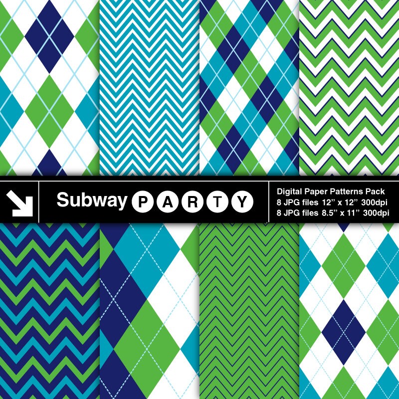 Golf Green Blue Navy Argyle and Chevron Patterns Digital