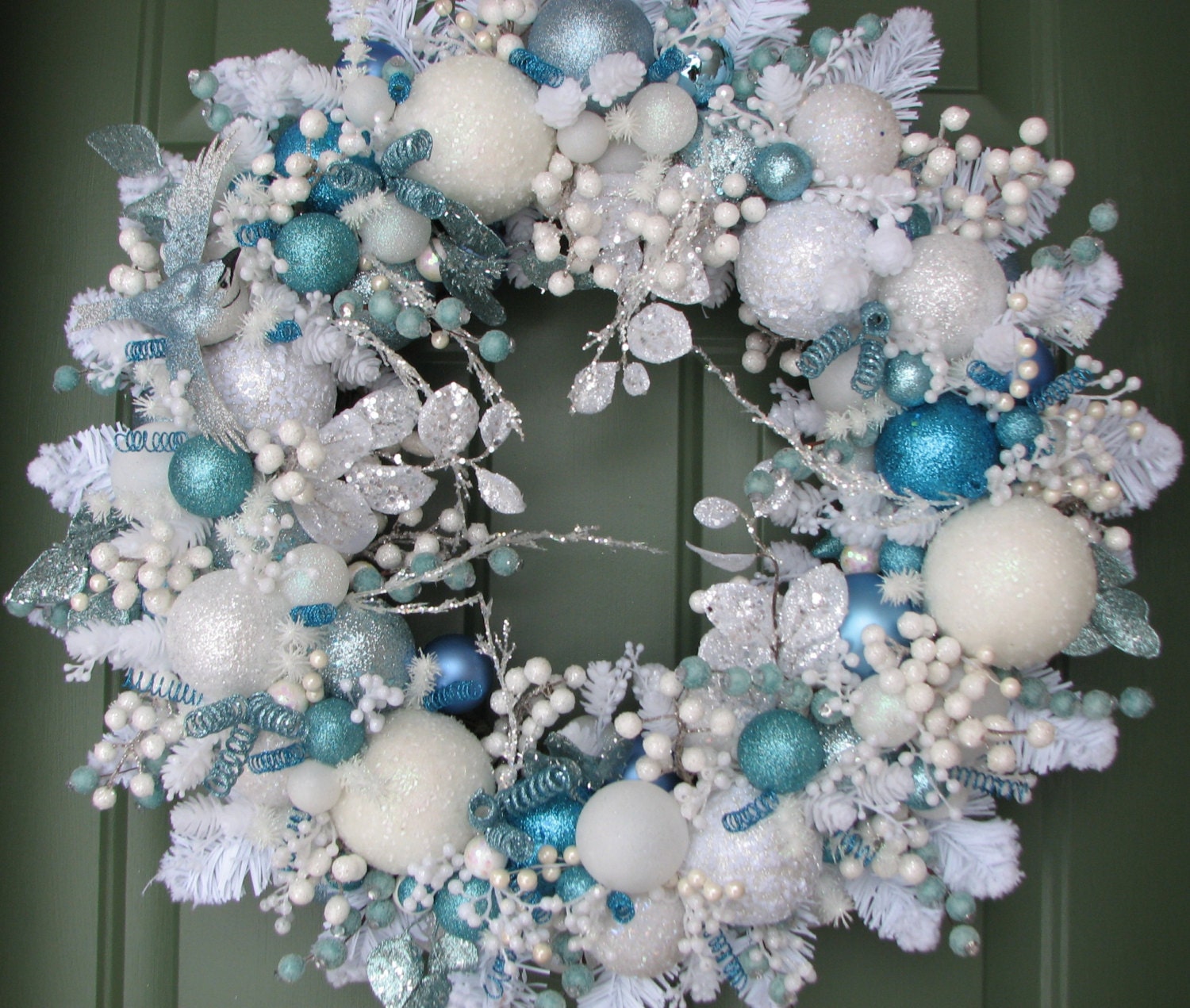 Ice Blue and White Christmas Wreath Ornament Wreath Front