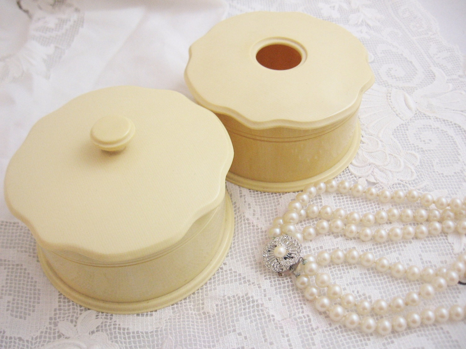 Fairfax Ivory Fiberloid Vanity Boxes – Powder Box and Hair Receiver Box ...