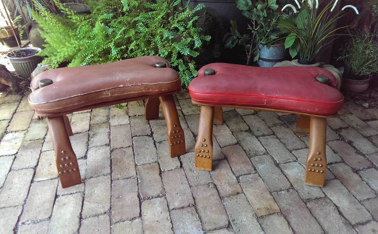 Vintage Bent Wood Camel Saddle Bench With Leather Cushion – Haute Juice