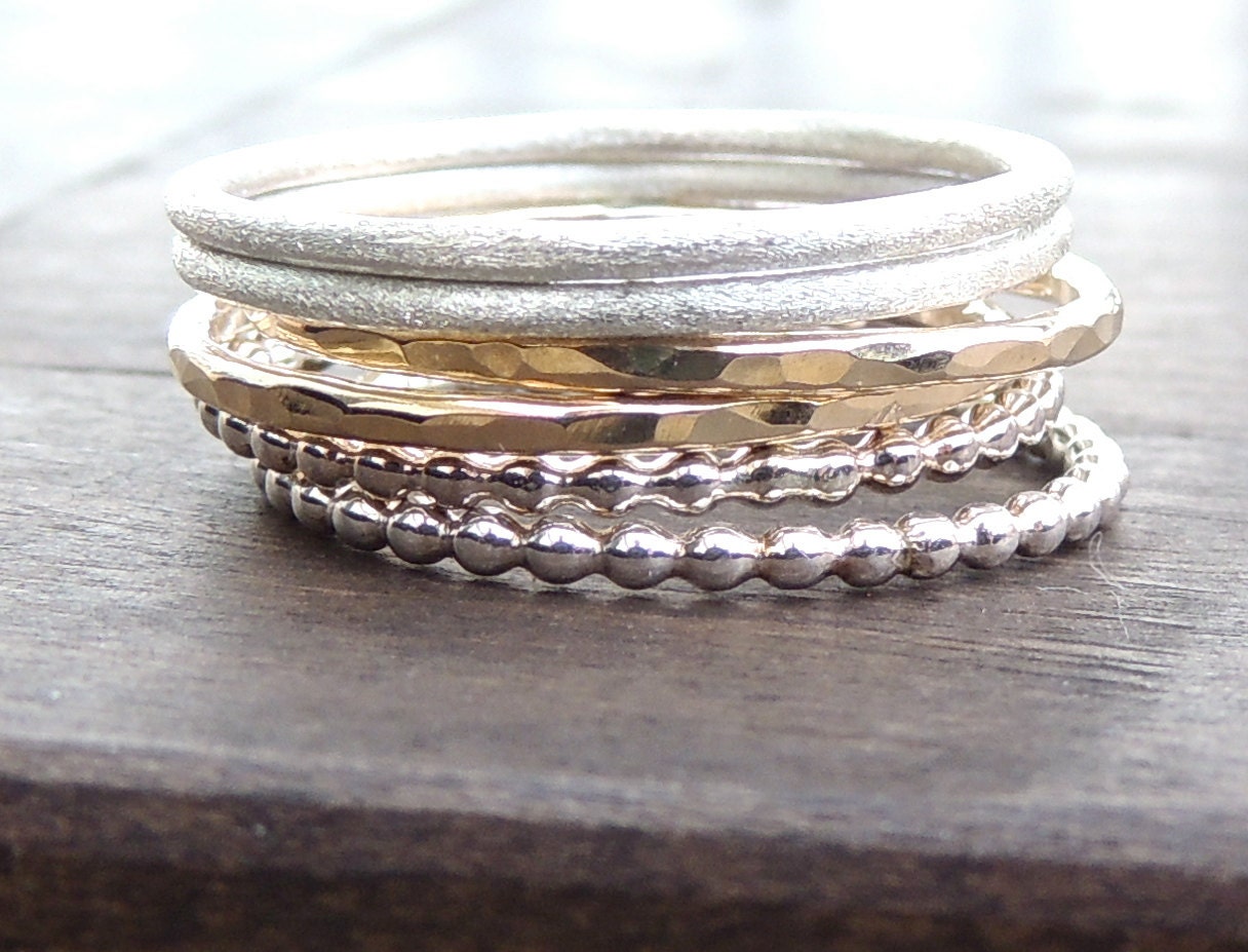 Boho Ring Set Gold Ring Sterling Silver Ring Brushed by Luxuring Boho Ring Set Gold Ring Sterling Silver Ring Brushed by Luxuring