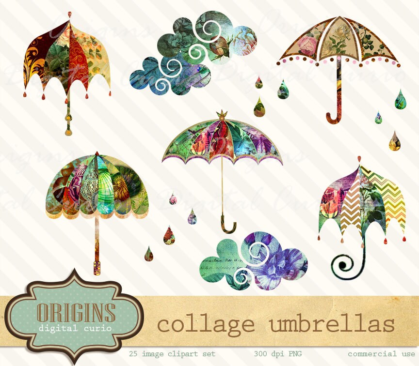 Collage Scrapbook Umbrellas and Parasols Clip art Rainy Day