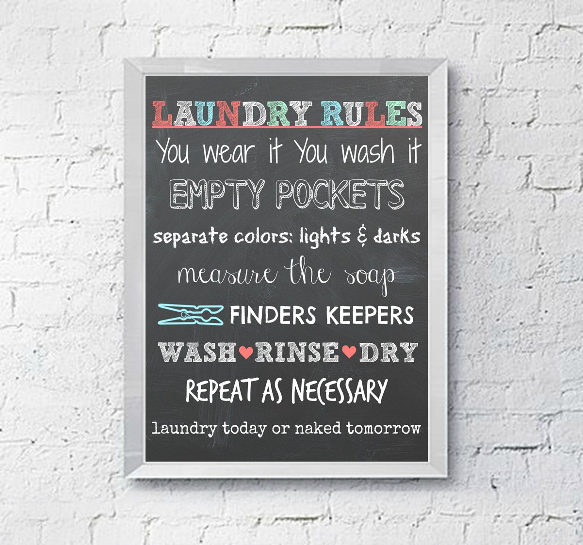 Laundry Rules Laundry Room Decor Printable Wall Art Sign
