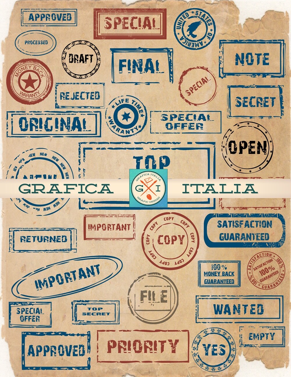 35 Hand Ink STAMPS Clip Art Printable Digital Download