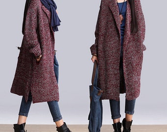 Dark sweater coat - Personalized Women Cardigan - solid color sweater ...