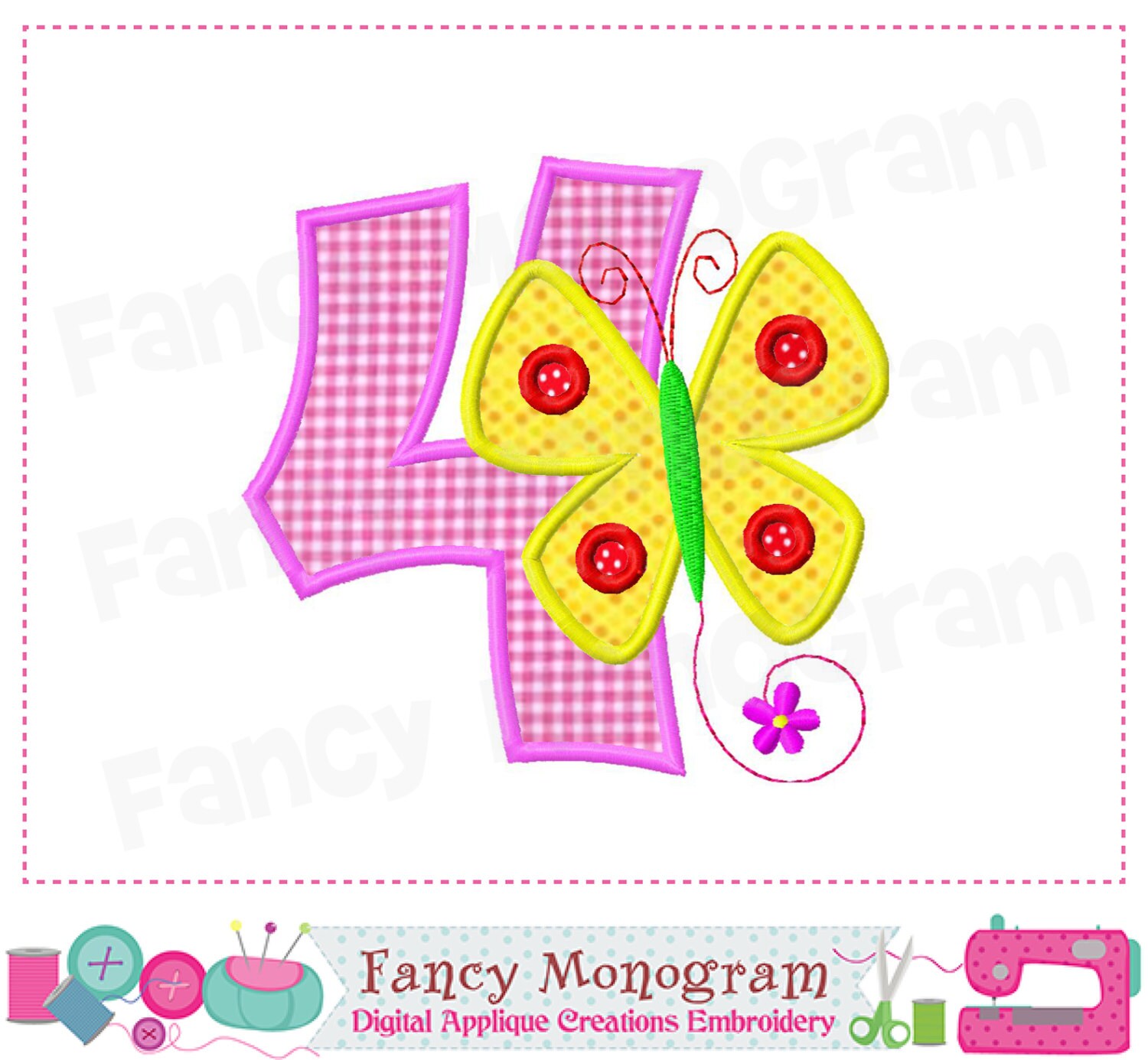 Butterfly Number 4 appliqueButterfly applique4Birthday