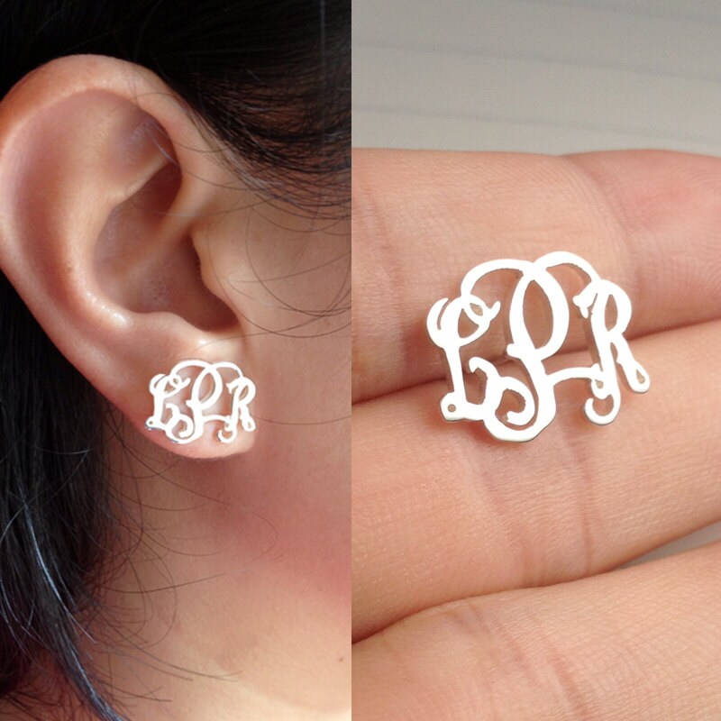 Sterling Silver Monogram Earrings-Personalize Earings any