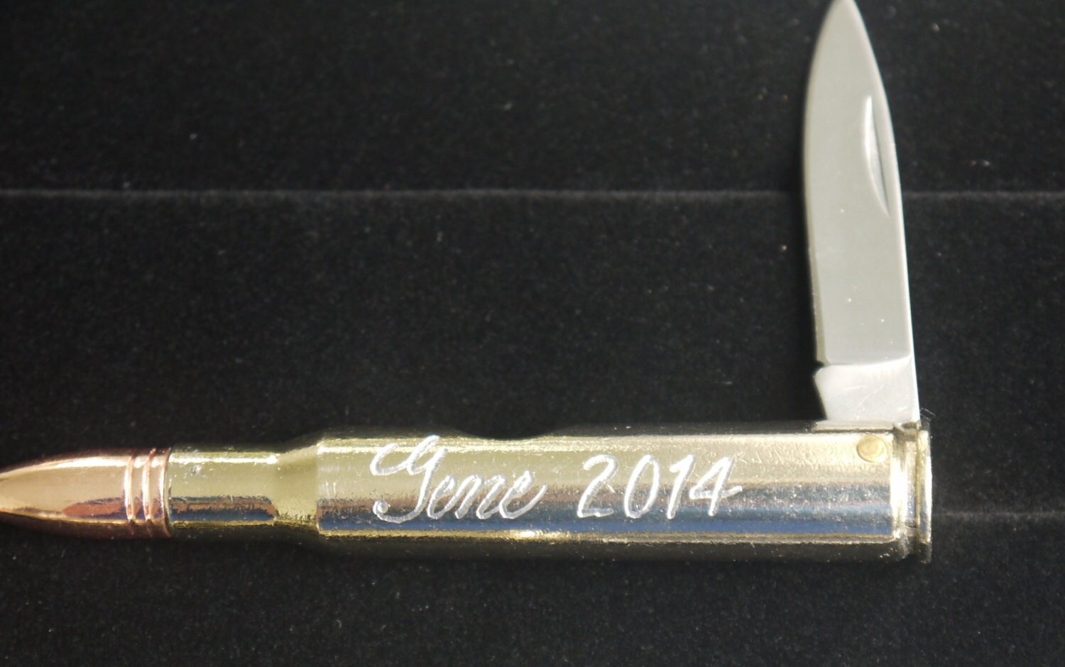 Engraved Gold Bullet Pocket Knife Custom Bullet Shape Knife