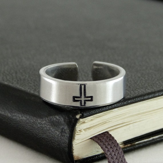 Inverted Cross Crucifix Satan Aluminum Cuff by IdleHandShop