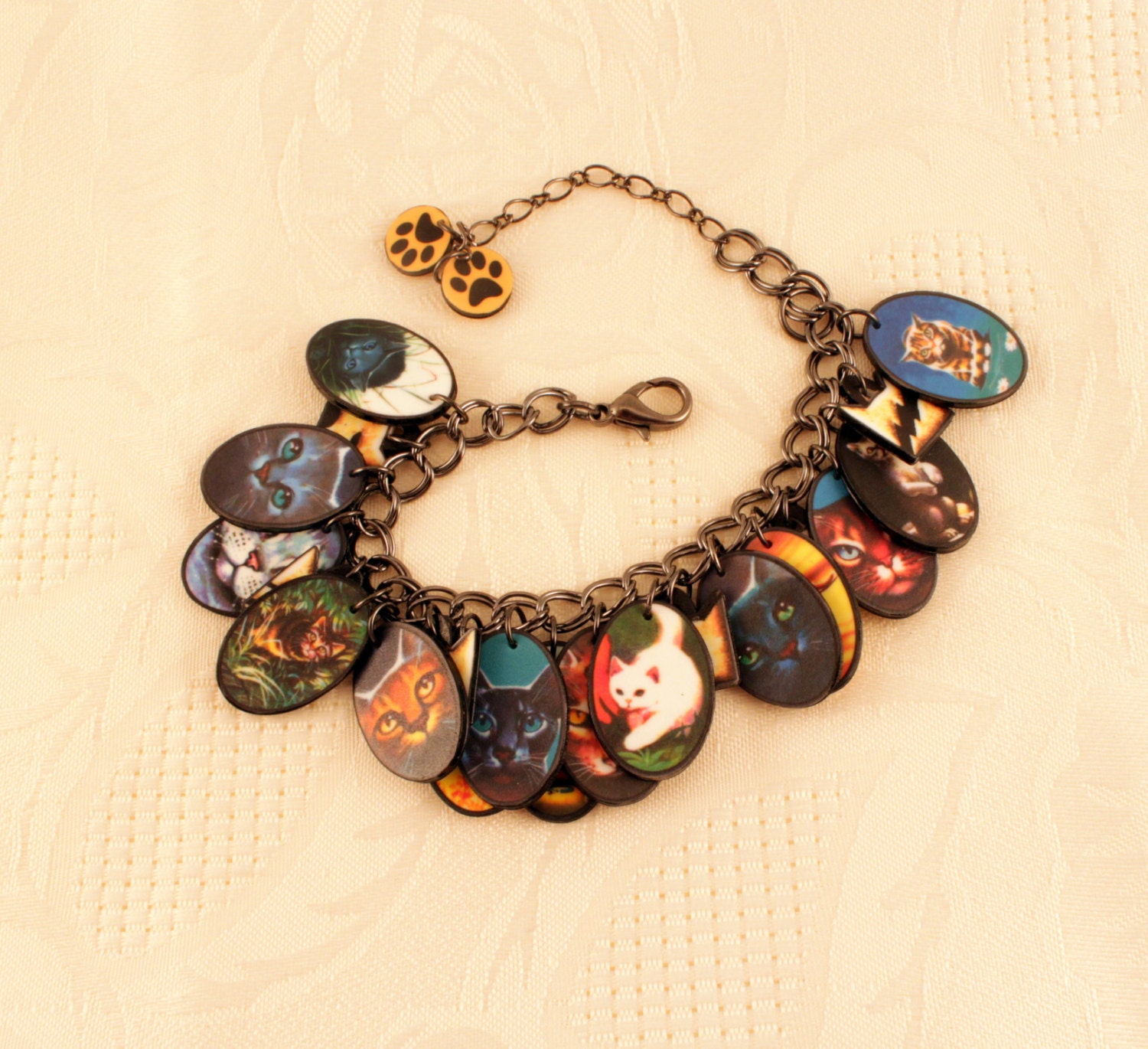 Warrior Cats Charm Bracelet on Hematite Double-Link Chain with