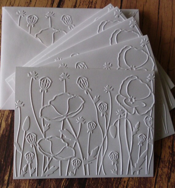 Poppy Field Cards Set of 5 Embossed Note Cards White by WriteCards