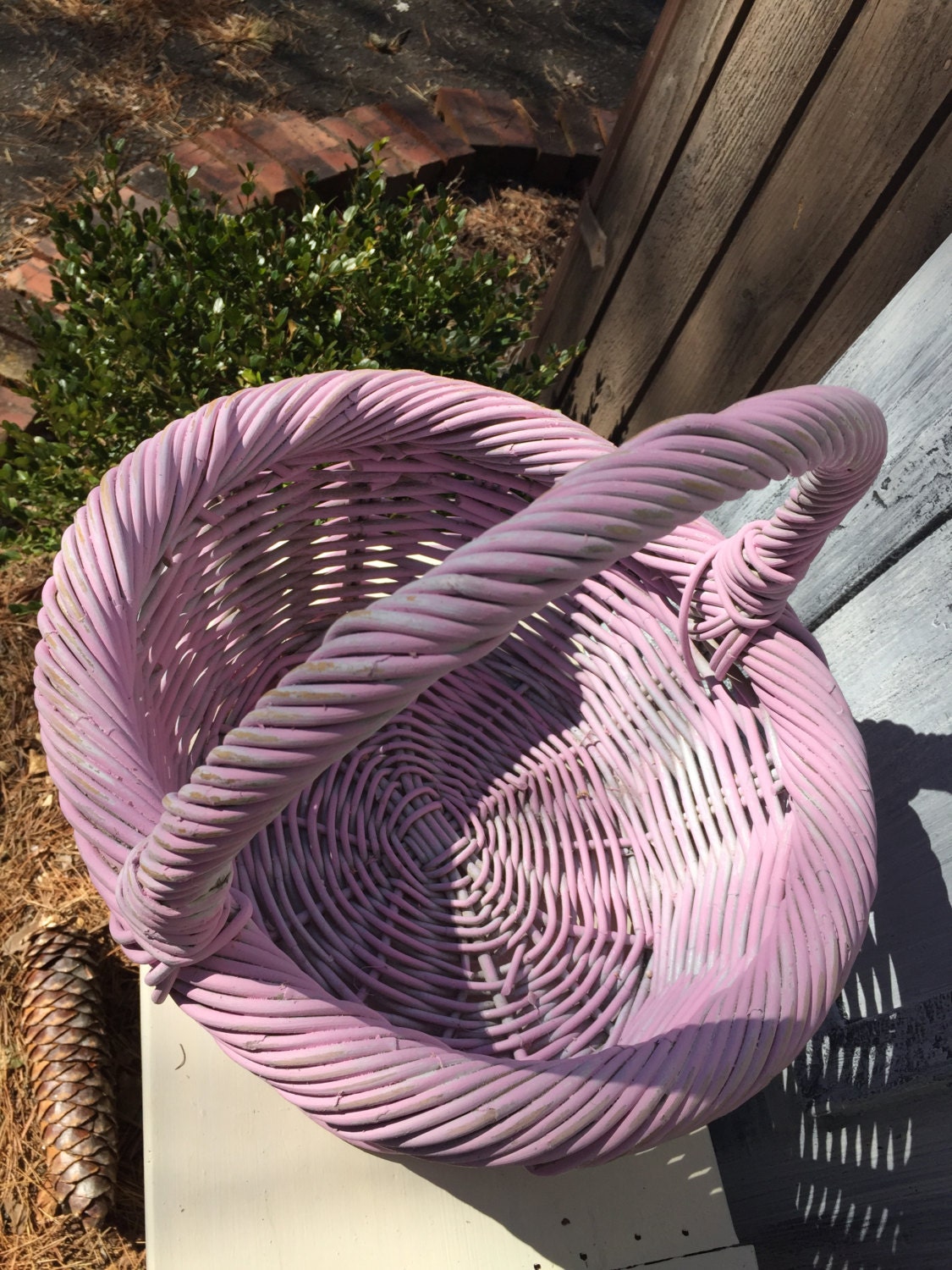 Easter Big Wicker Pink Basket, Country garden hamper with wooven handle ...