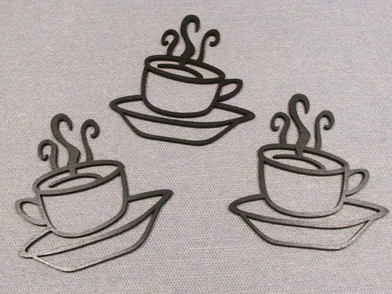 Set of 3 Laser Cut Wood COFFEE CUPS Wall Art Decor Very Cute
