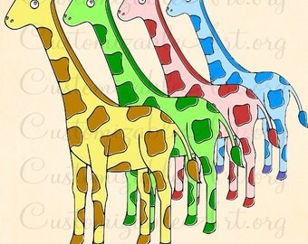 Giraffe Clipart Digital Giraffe Clip Art Cute Yellow Green Blue Pink ...