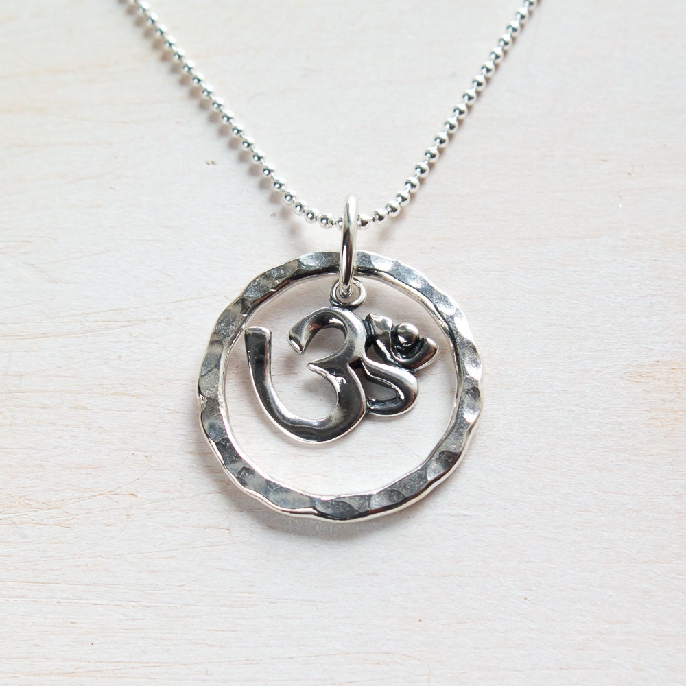 OM Necklace, Om Jewelry, Large, Sterling Silver Om, Hammered Circle ...