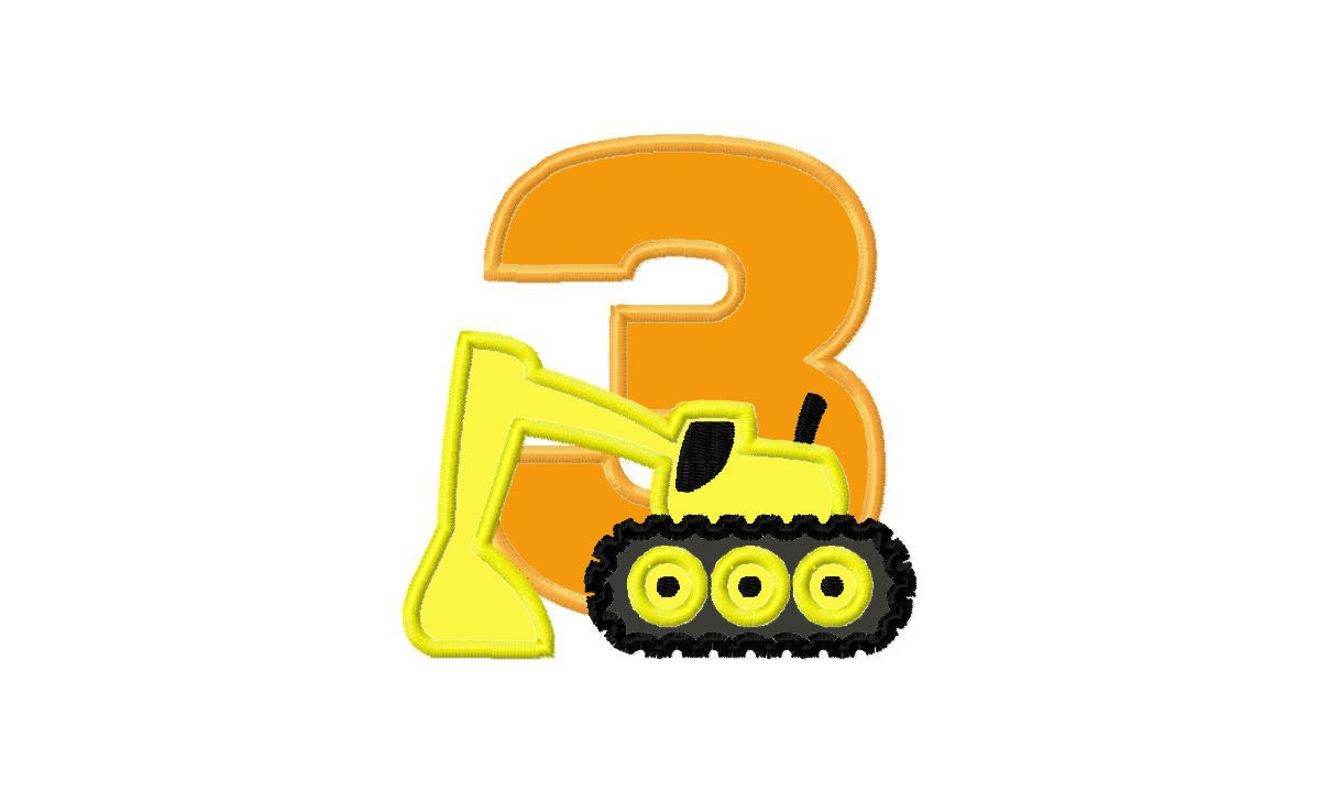 Construction Excavator Birthday Number 3 by ActionApplique2015