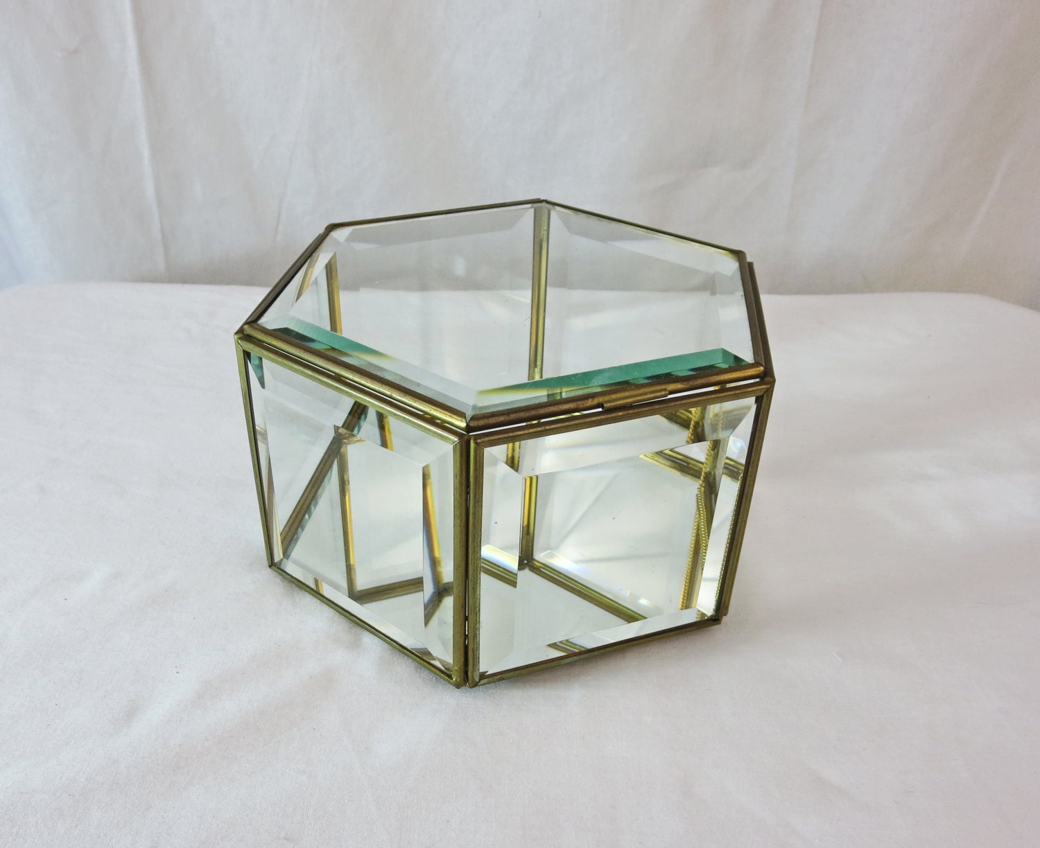 Large Beveled Glass Jewelry Box Vintage Ormolo Box Clear
