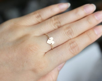 Gold Heart Ring , 14K Gold Filled Ring , Gold Chain Ring , Dainty Heart ...