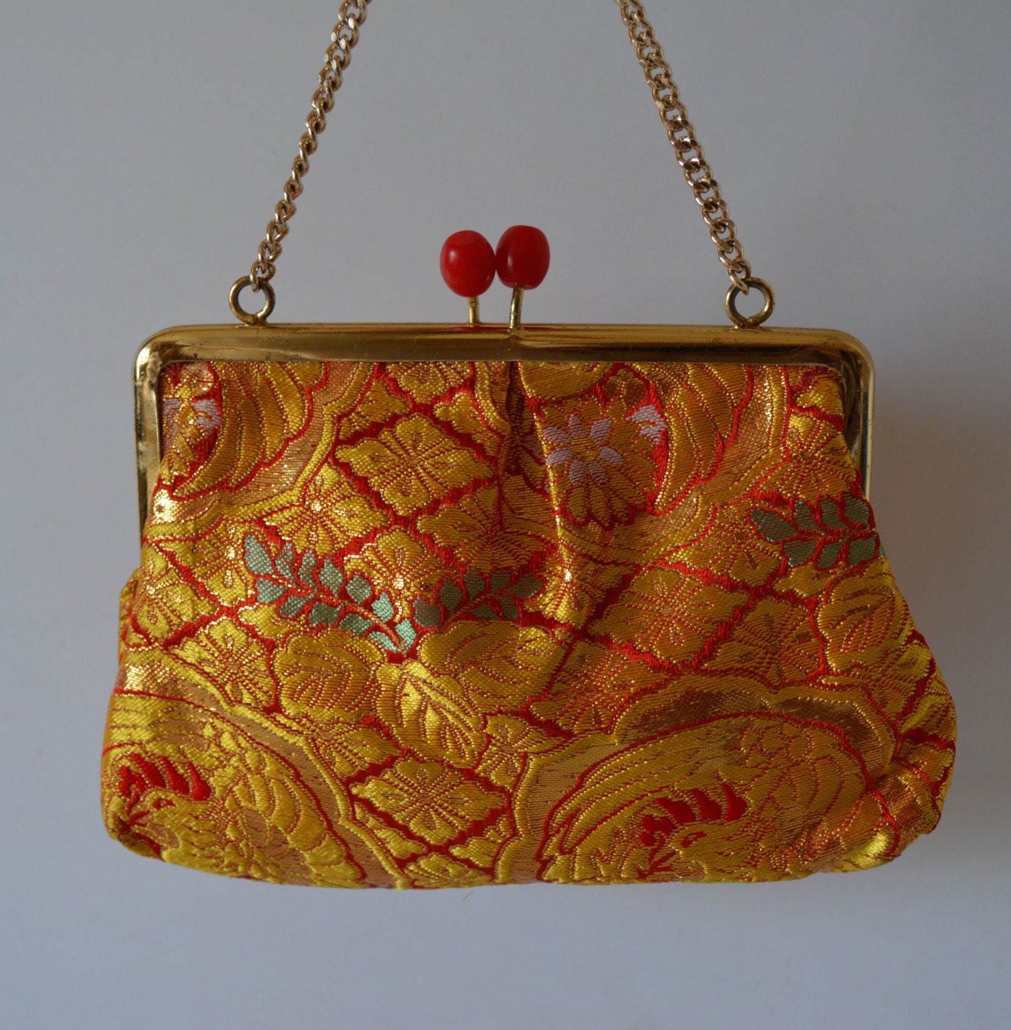 Young girl’s handbag, orange and gold silk brocade, wedding purse ...