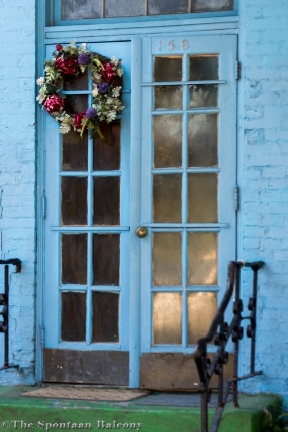 Door Photography Blue rustic Wreath distressed architecture