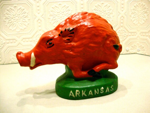 Vintage Arkansas Red Razorback Hog Piggy Coin Bank Figure
