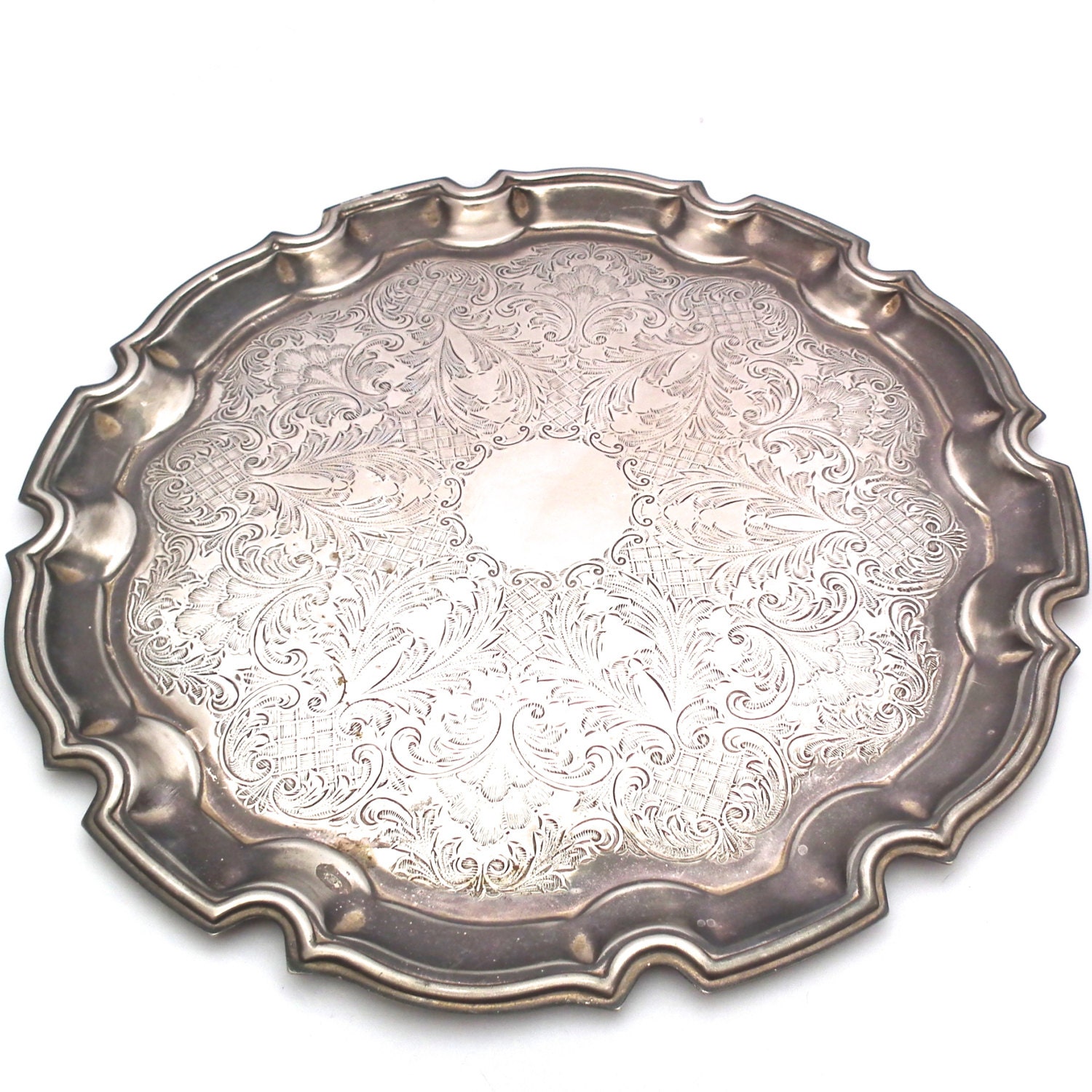 Large Round Silver Plated Tray, English Silver Serving Tray, Silver ...