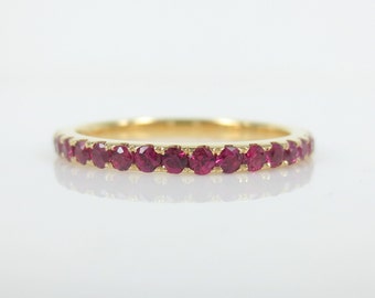 Set of 3: Ruby Eternity Band Two Micro Pave Diamond