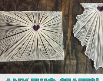 ANY TWO Custom State Love String Art Wall Hanging 24" x 16"