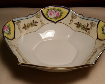 Vintage Hand Painted Nippon China Oval Dish with Gold Embellishment and ...