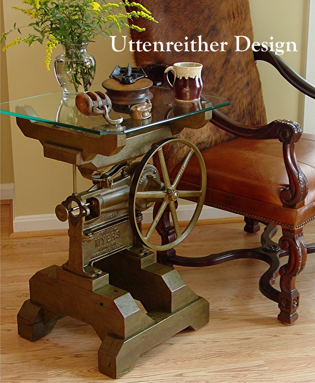 Vintage Industrial Artifact Side Table Steampunk Accent