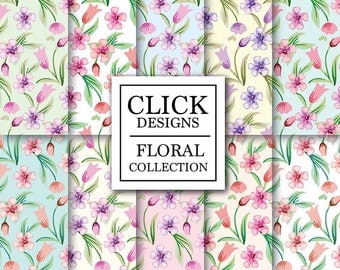 Floral Digital Paper: MINT GRAY DAHLIAS Floral by ClickDesigns