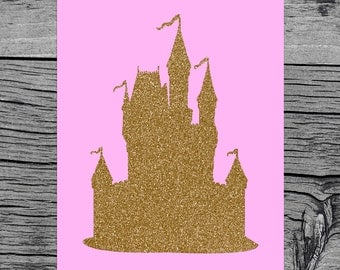 Disney Princess Castle Nursery print Glitter Gold castle print Princess ...
