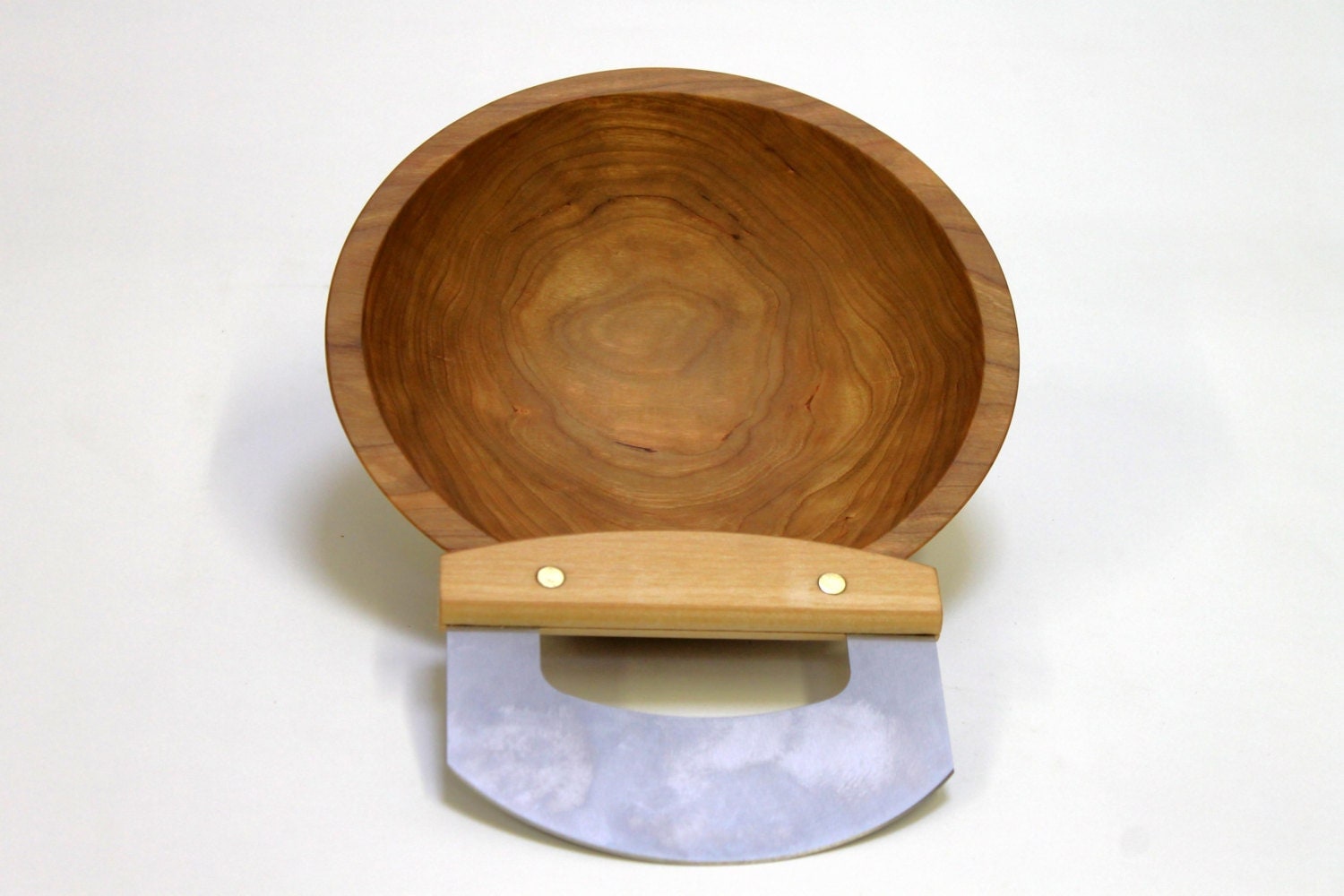 9 Cherry Chopping Bowl and Mezzaluna Knife Set by HollandBowlMill