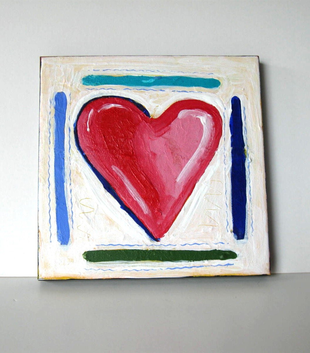 Original Acrylic Heart painting on canvas Red and white