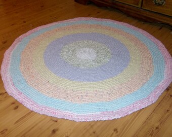 Pastel Crocheted Rag Rug, Rag Rug, Cotton Rag Rug, Round Rug, Recycled ...