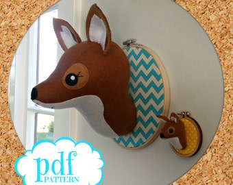 Deer head sewing pattern. Faux taxidermy. Woodland creature.