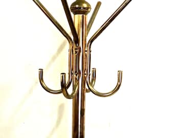 vintage brass hall tree - 1960s-70s brass coat rack