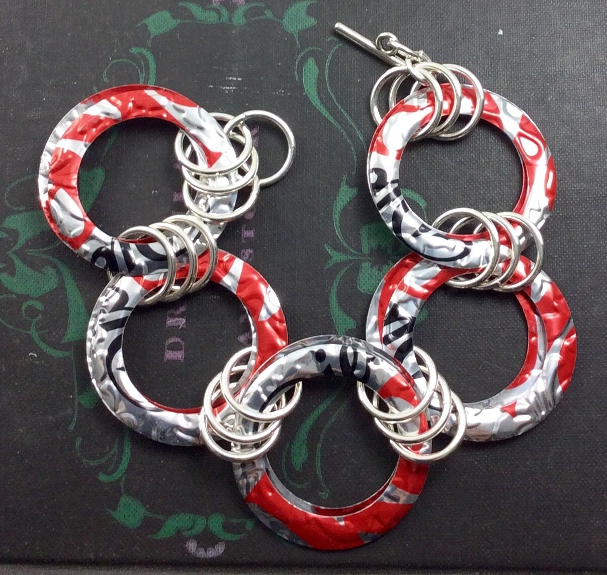 Diet Coke Bracelet of RINGS. Recycled Soda Can Art.
