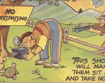 Vintage Faber Illustrated Linen Postcard, No Trespassing Cartoon ...