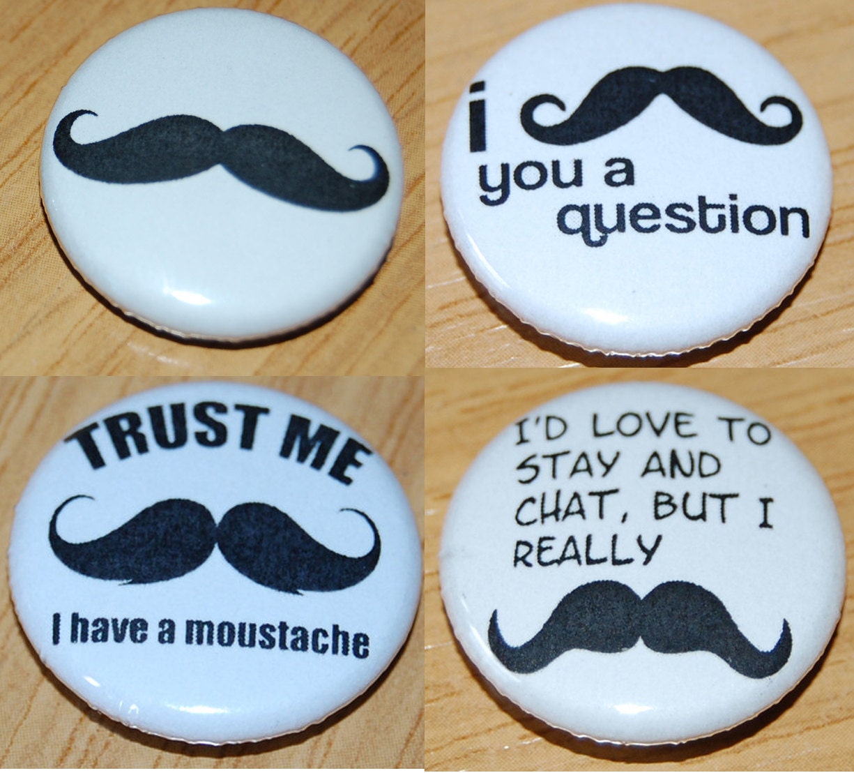 Moustache Button Badge 25mm / 1 inch Mustache | Pinback Buttons Baby