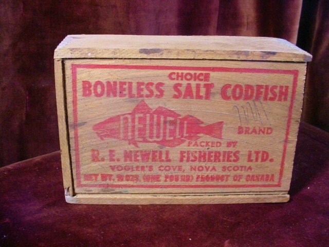 Vintage Newell Cod Fish Box Advertising Wood Finger Jointed Wood Case ...