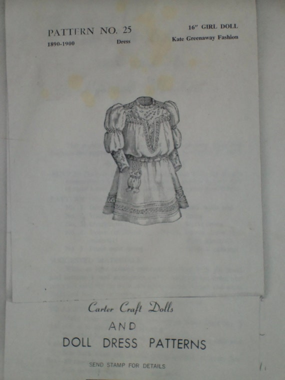 Items similar to Doll dress pattern for 1900's antique dolls on Etsy