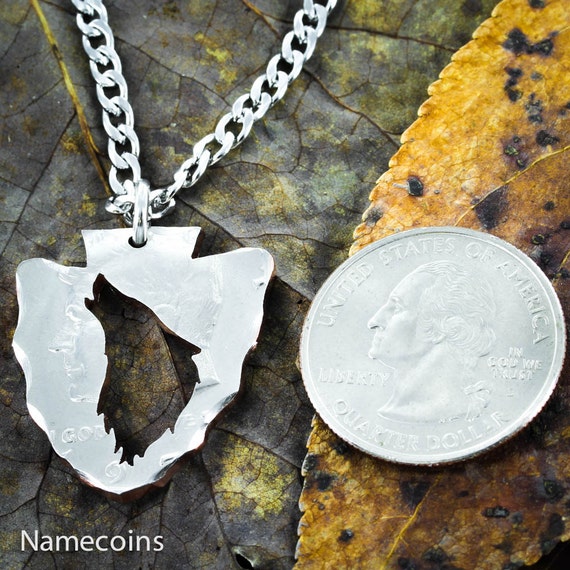 Arrowhead Wolf Necklace Howling Wolves US Coin cut by by NameCoins