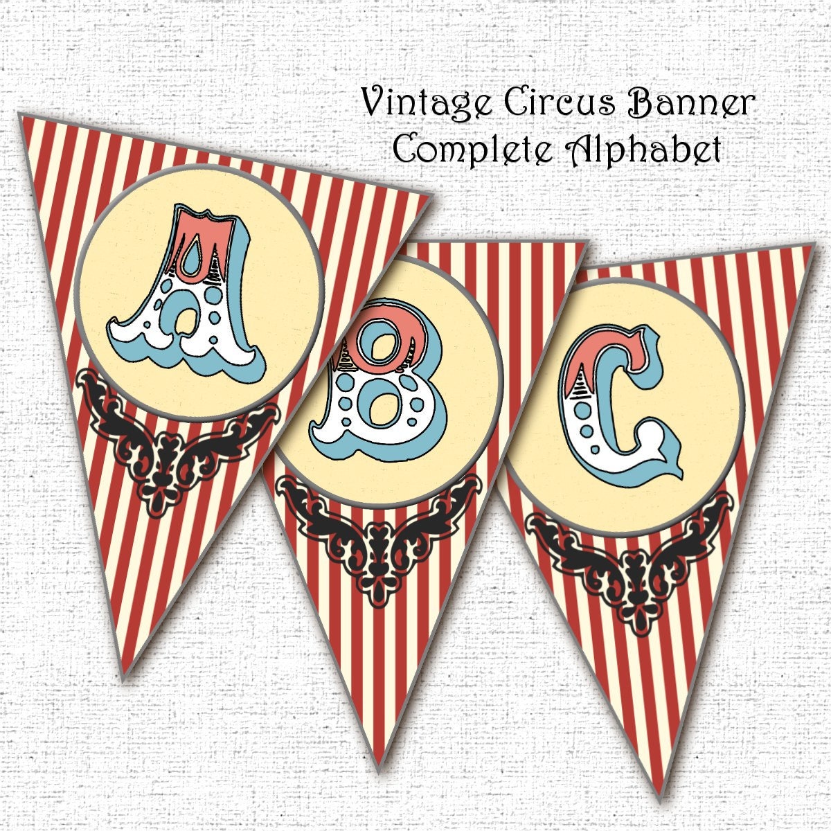Vintage Circus or Carnival Printable Alphabet Pennant Bunting